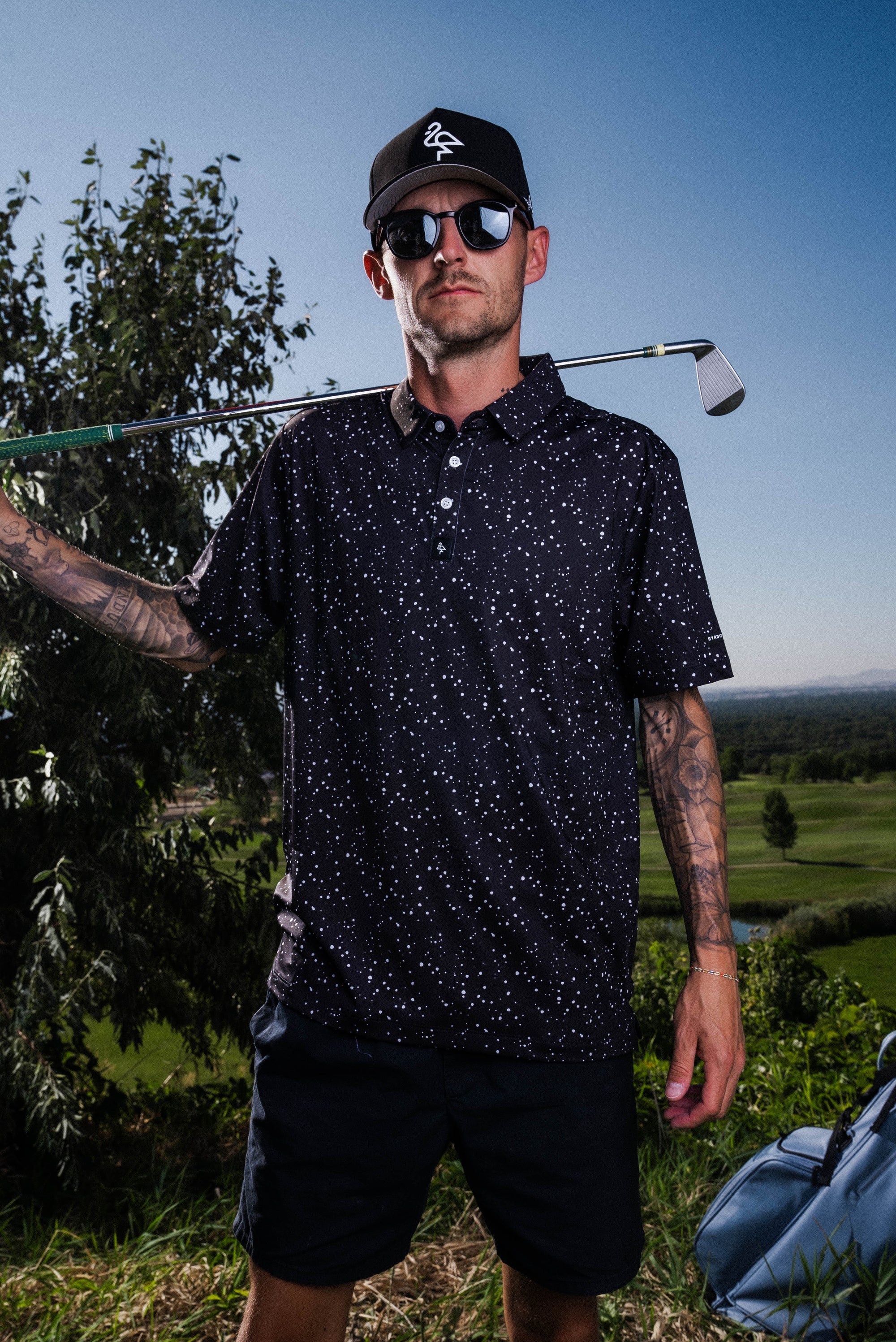 Byrd Gang Golf Polo | Cosmic Sprinkle - Black
